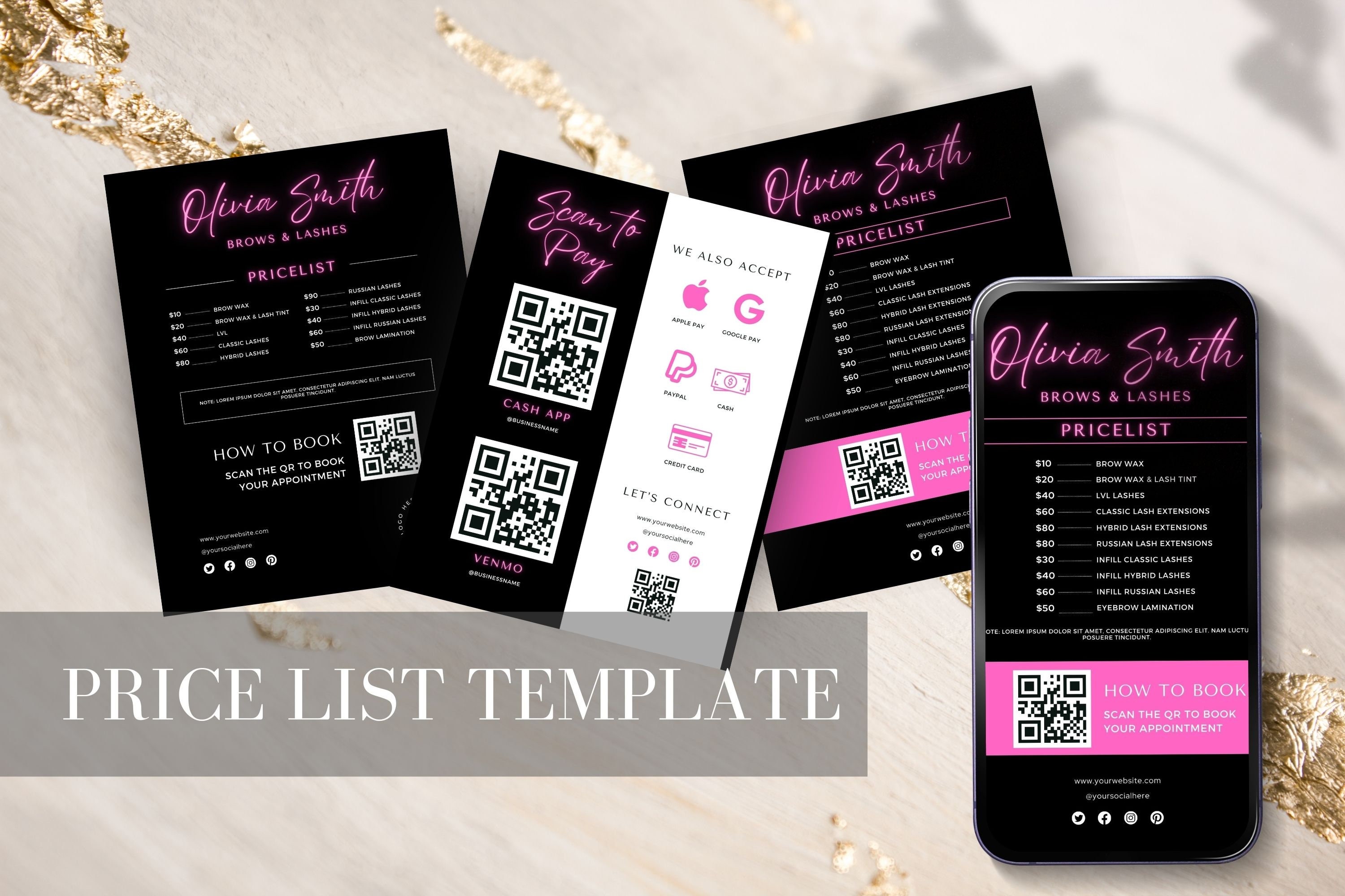 Canva Pricelist Template QR Code Beauty Salon, Printable Price List ...