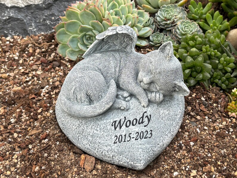 Personalized Angel Cat Memorial Grave Marker Tribute Statue, Pet Cat ...