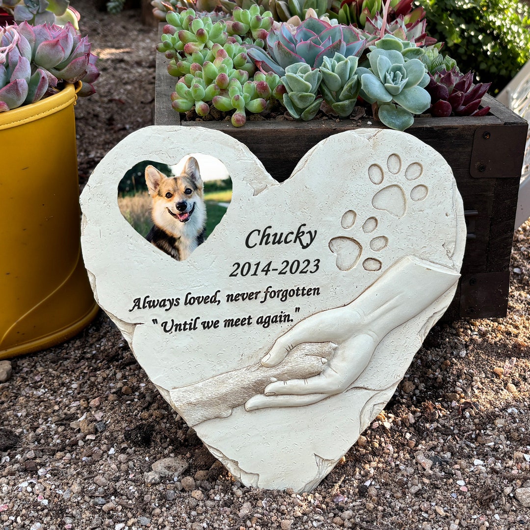 Personalized Heart Shaped Pet Dog Memorial Stones With Photo Frame ...