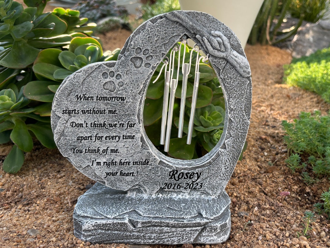 Personalized Dog Memorial Grave Marker Stone With Wind Chimes, Pet Dog ...