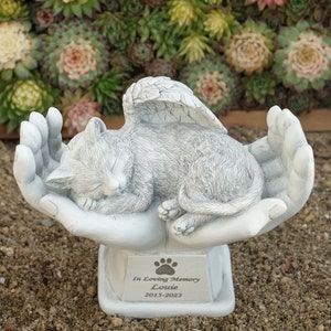 Personalized Cat Angel Tribute Statue Resting in Peace in God's Hands ...