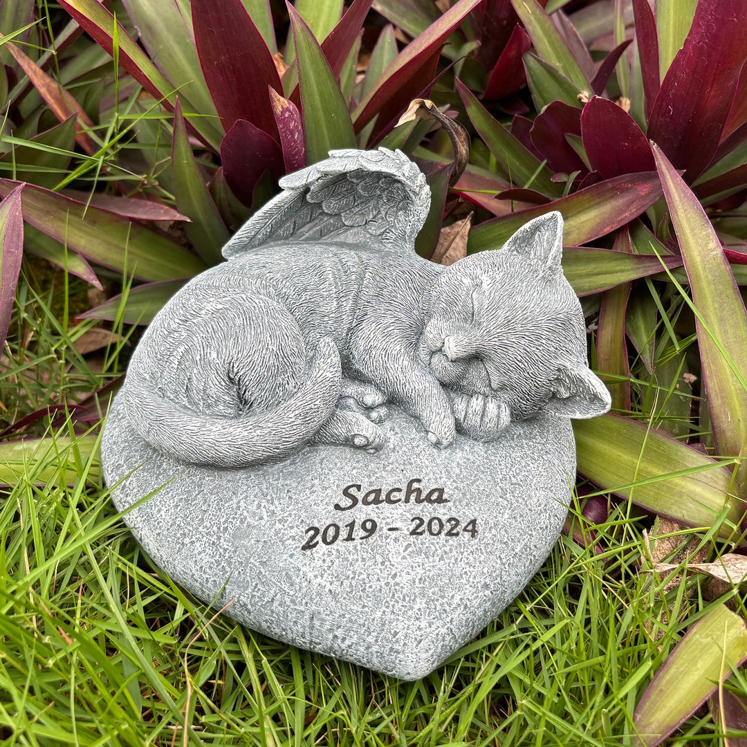 Personalized Cat Statue Memorial Stones Grave Markers With A Sleeping ...