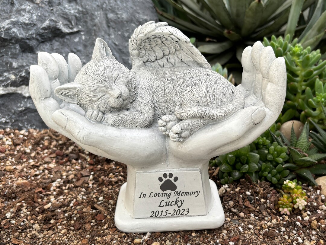 Personalized Cat Angel Tribute Statue Resting in Peace in God's Hands ...