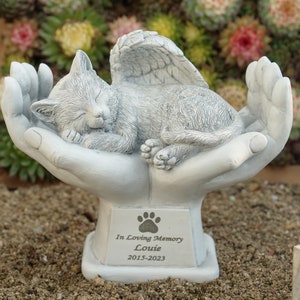 Personalized Cat Angel Tribute Statue Resting in Peace in God's Hands ...