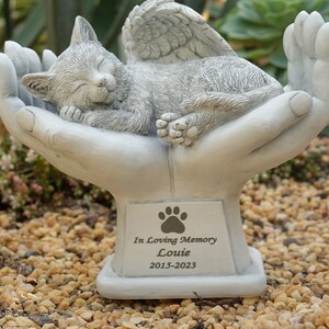 Personalized Cat Angel Tribute Statue Resting in Peace in God's Hands ...