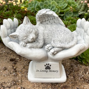 Personalized Cat Angel Tribute Statue Resting in Peace in God's Hands ...