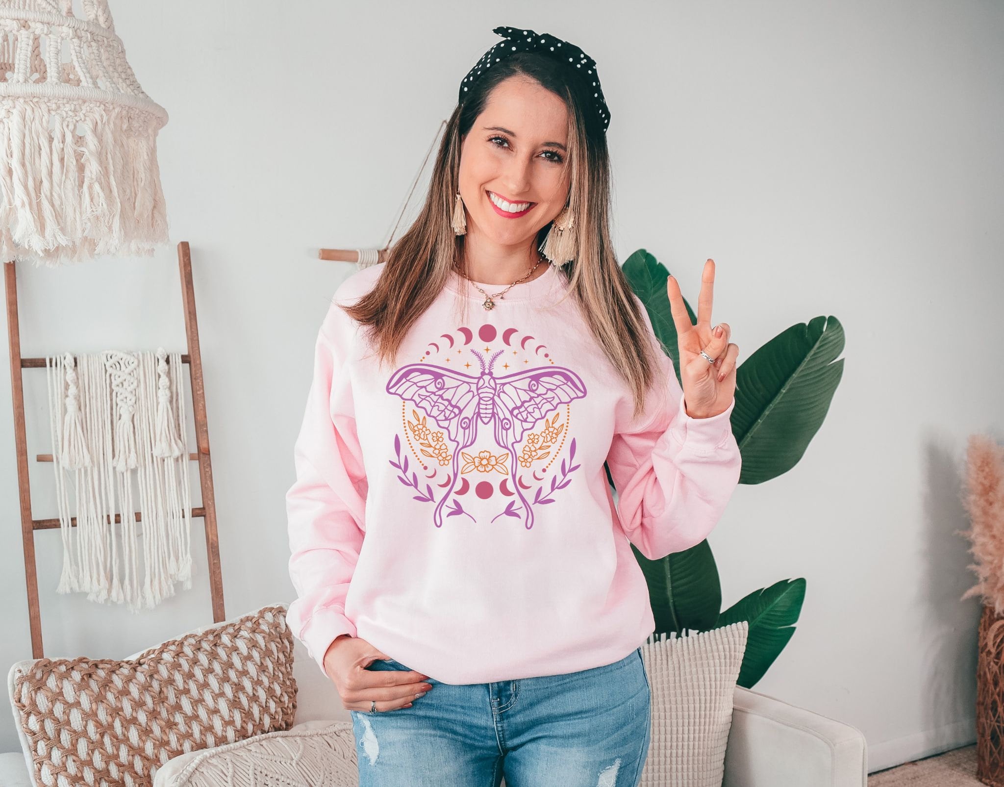 Celestial Lunar Moth Crewneck Sweatshirt, Moth Sweater, Butterfly ...