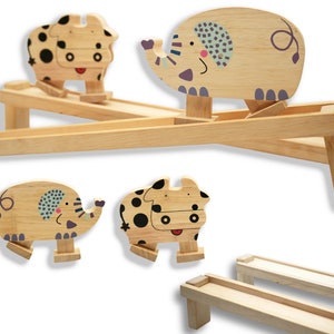Wooden Animal Eco-movement Toy, Elephant & Cow Racing Ramp Toy for ...