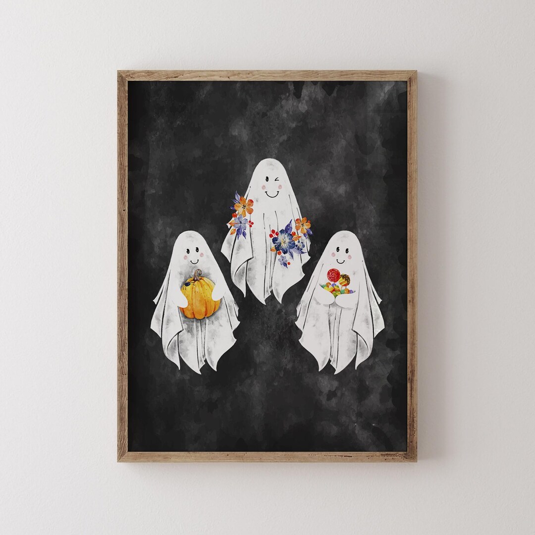 Boho Halloween Ghosts Artwork Printable, Plant Lover Halloween Wall Art ...