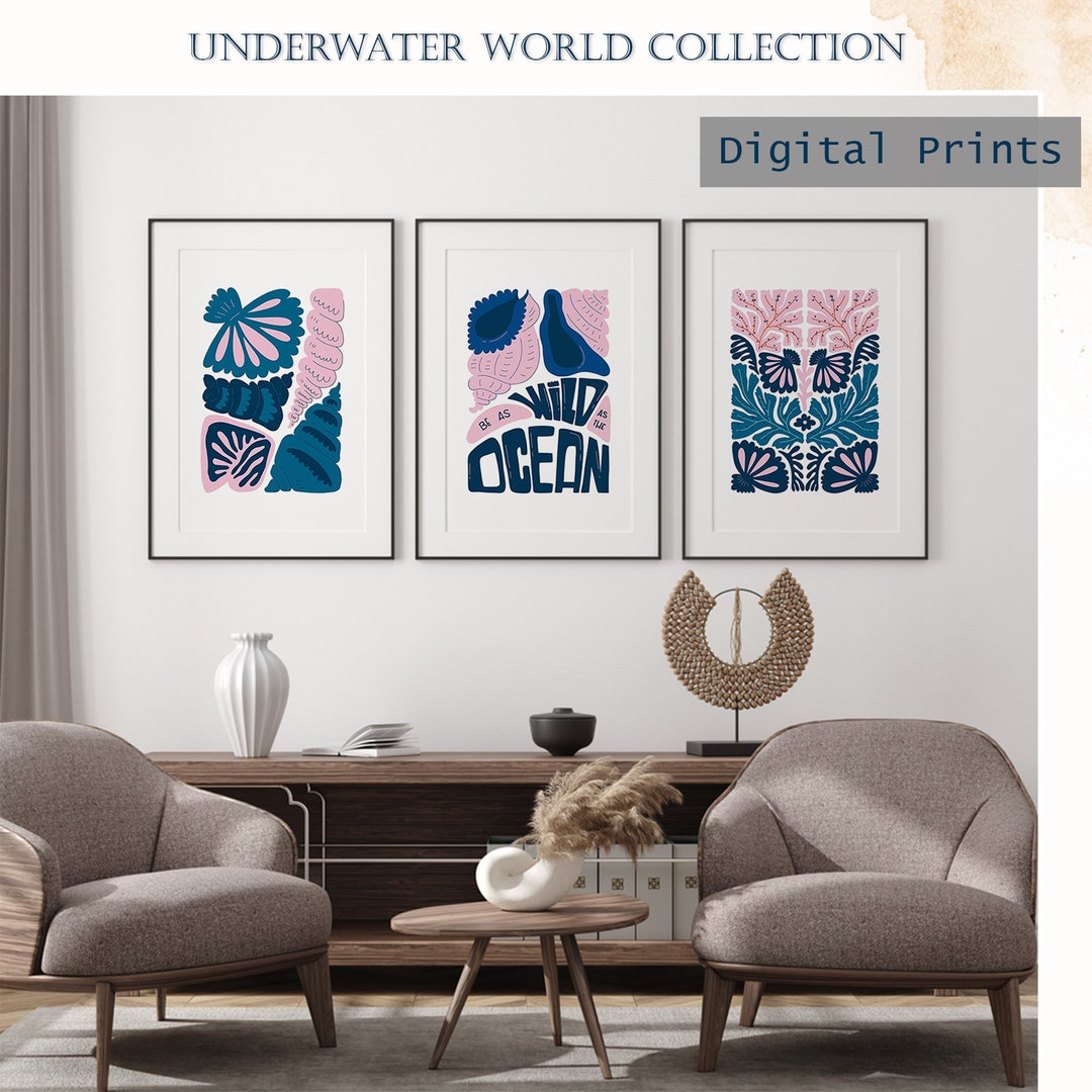 Coral Seaweed Watercolor Botanical Prints Underwater World Vibes Beach ...