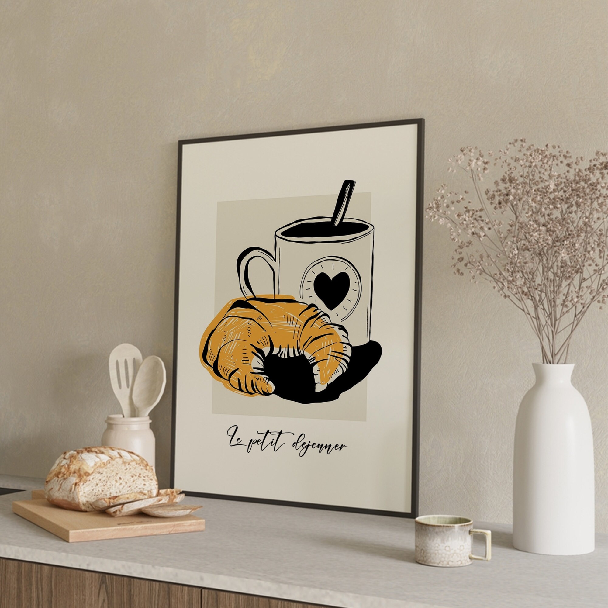 Petit Dejeuner Breakfast Art Print Croissant Coffee Italian Kitchen ...