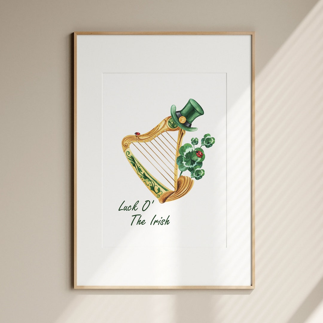 Vintage St. Patrick's Day Harp Wall Art Print Celtic Irish Harp With ...