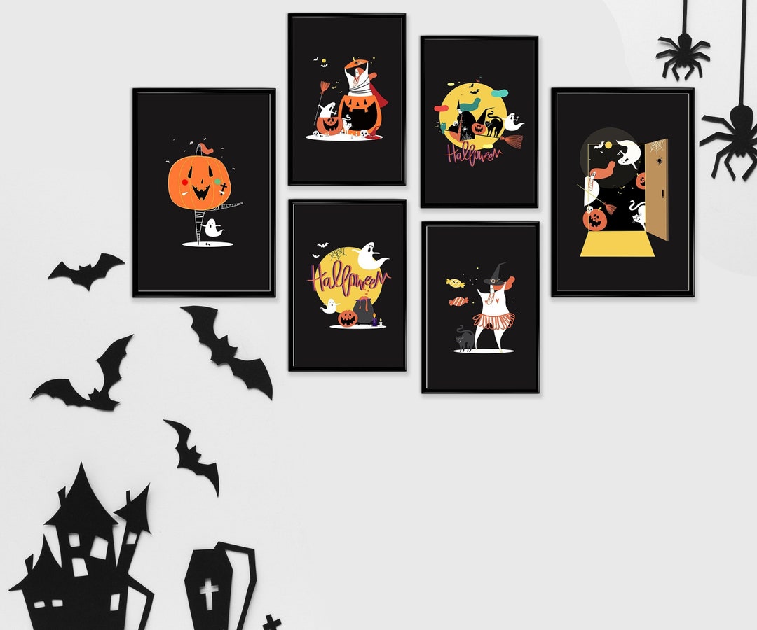 Retro Halloween Wall Art Bundle Set of 6 Printable, Vintage Halloween ...