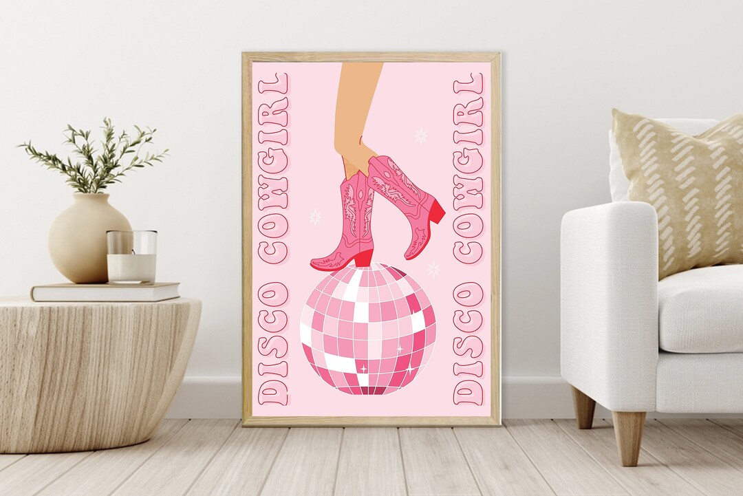 Coastal Cowgirl Pink Boots Disco Art Prints Party Art Gallery Painting ...