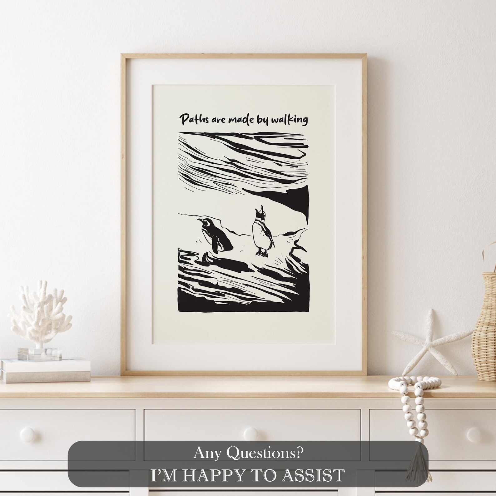 Retro Penguin Wall Art Gallery Print Vintage Coastal Art Seaside Marine ...