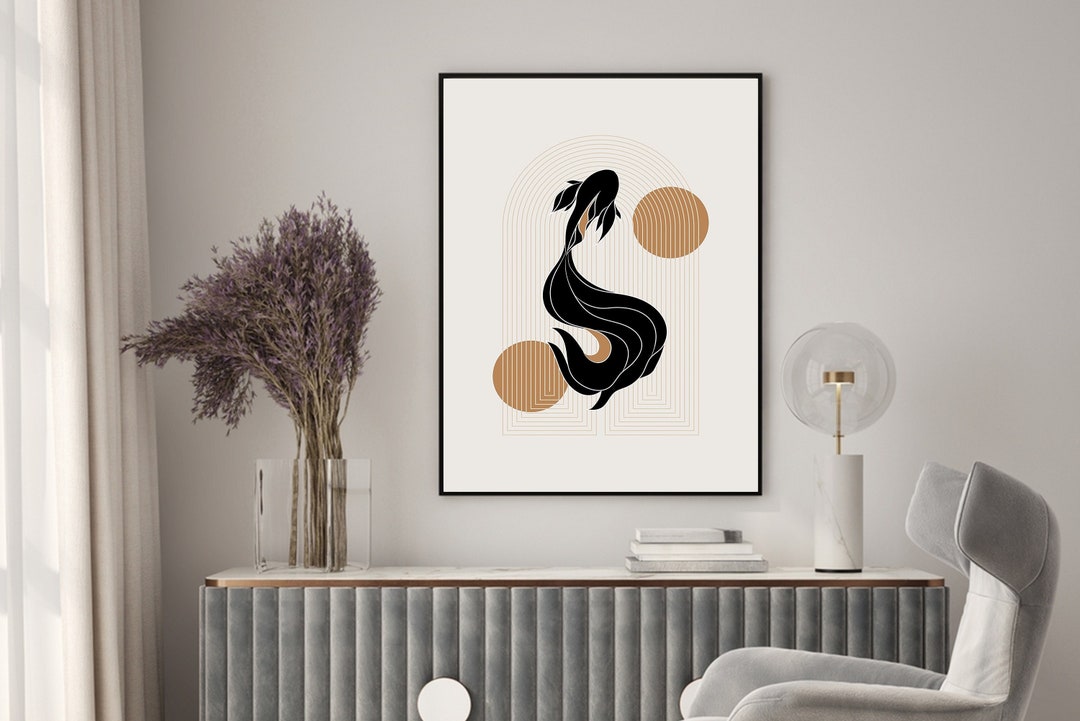Magic Gold Black Koi Fish Printable Koi Carp Artwork Illustration Moon ...