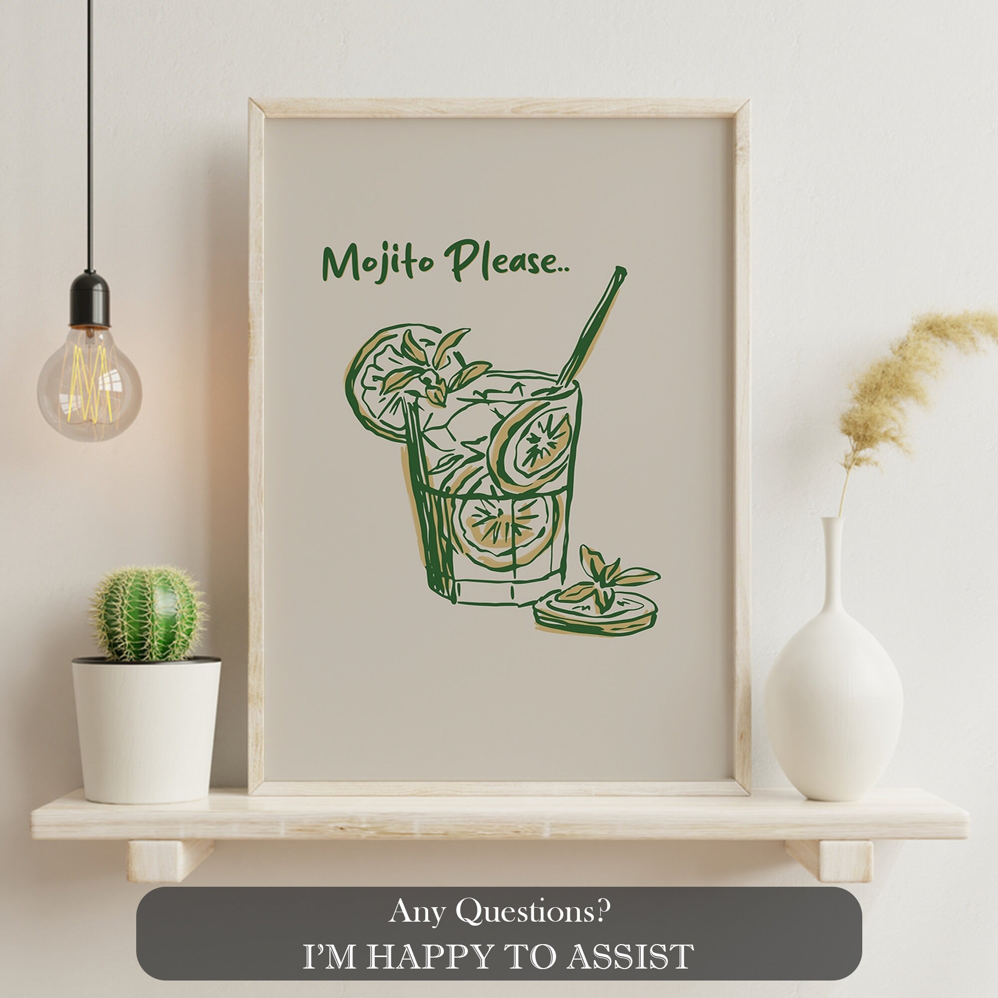 Classic Mojito Cocktail Print Aesthetic Bar Cart Retro Italian Café ...