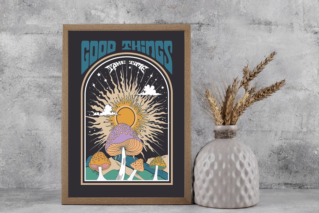 Botanical Mushrooms Digital Art Print Good Things Take Time Positive ...