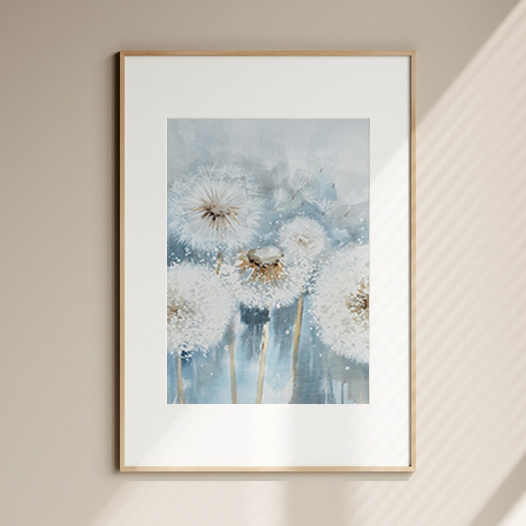 Dandelion Art Prints Pale Blue Botanical Art for Living Home Decor ...