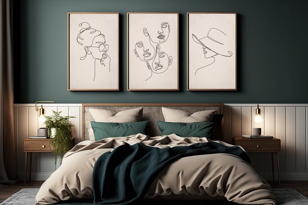 Neutral Face Line Art Set of 3 Wall Prints, Minimalist Beige Female One ...