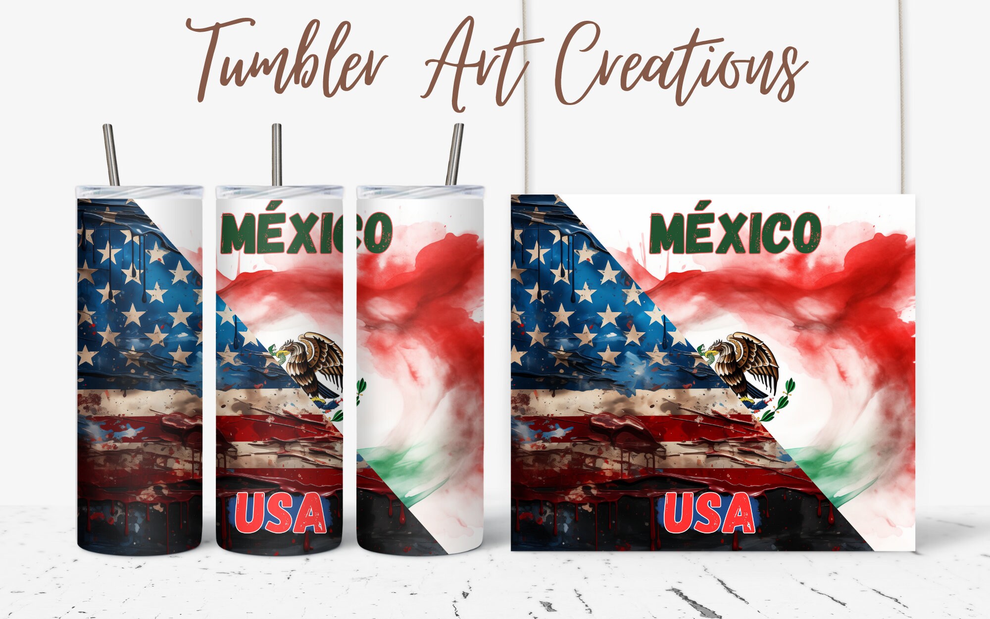 Mexican American Tumbler Wrap PNG Sublimation Designs Digital Download ...