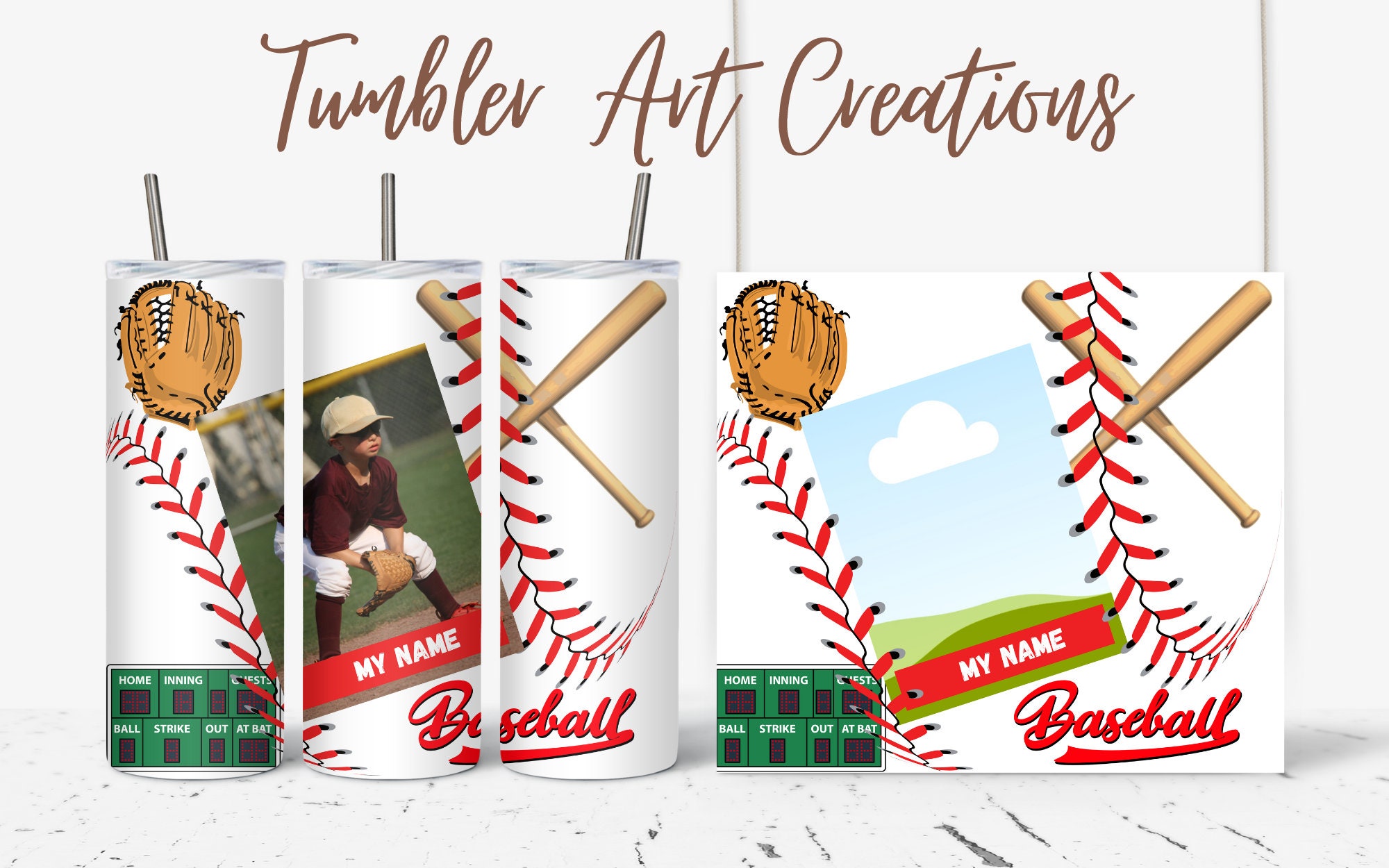 Custom Baseball Photo Tumbler 20 Oz Skinny Tumbler Wrap Personalized ...