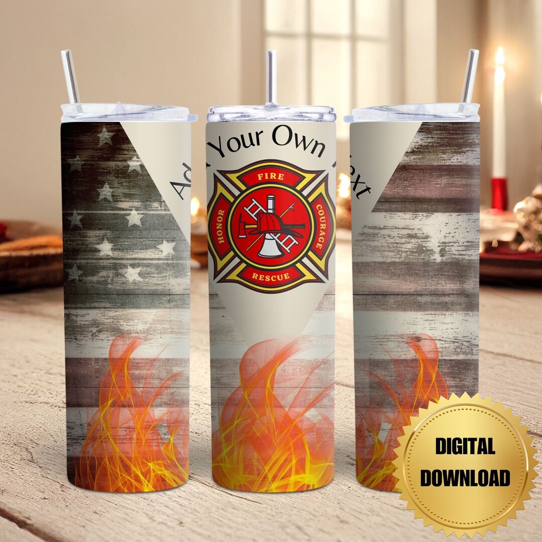 Firefighter First Responder 20 Oz Skinny Tumbler Wrap Firestation ...