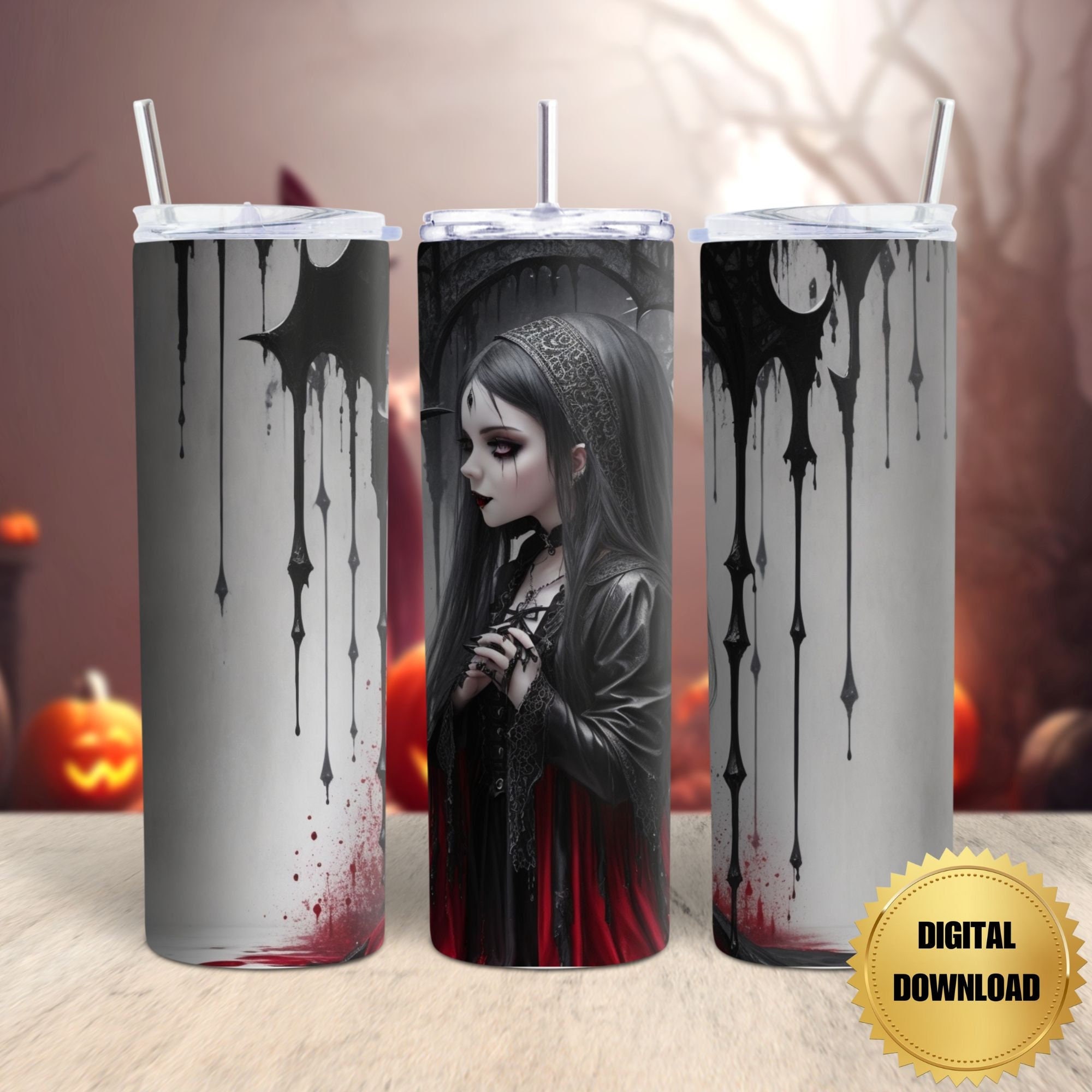 Vampire Girl Tumbler Wrap Gothic Girl Tumbler Wrap Straight Tumbler PNG ...