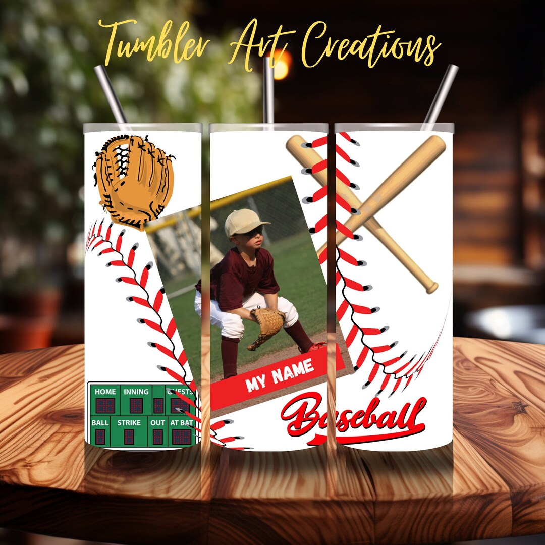 Custom Baseball Photo Tumbler 20 Oz Skinny Tumbler Wrap Personalized ...