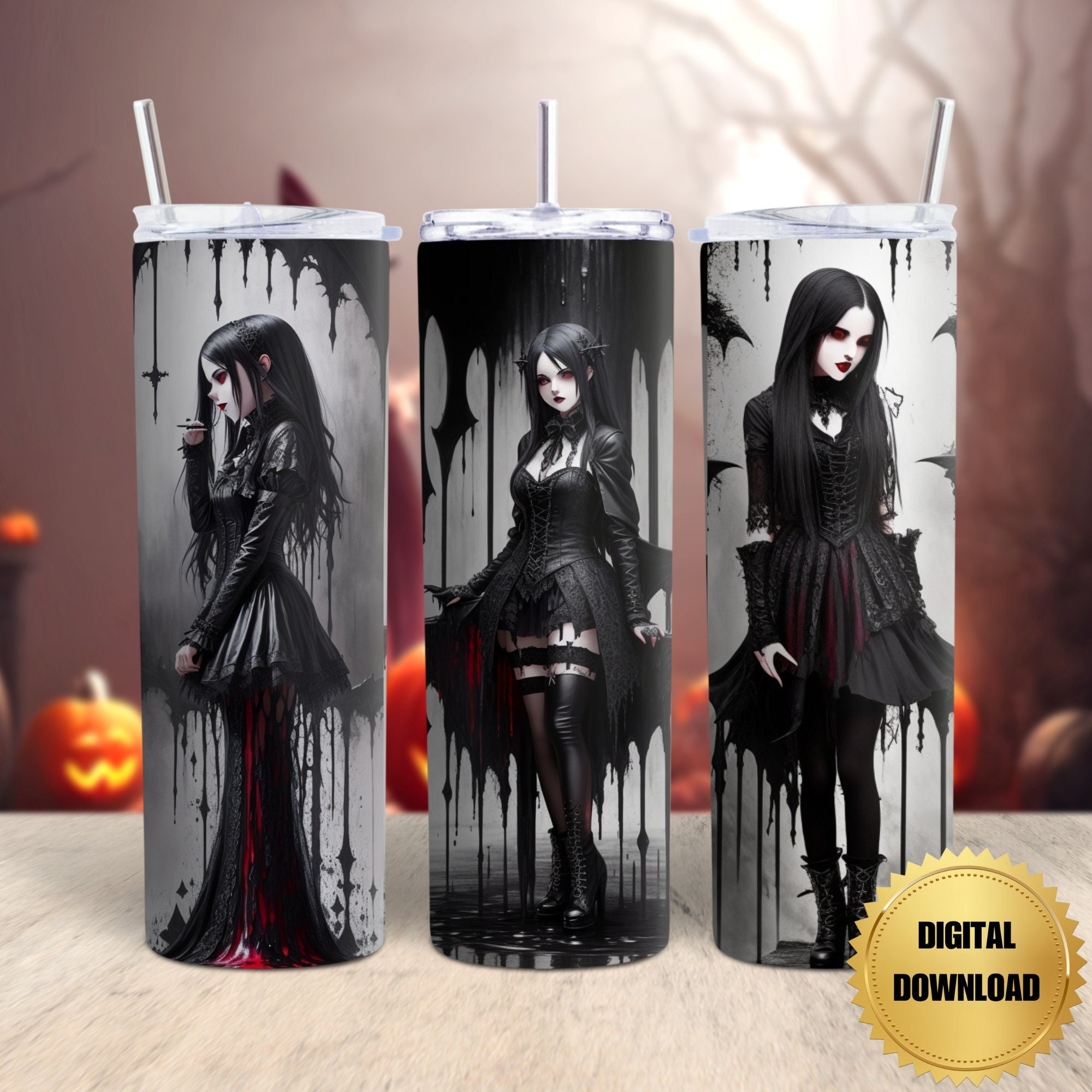 Gothic Girls Tumbler Wrap PNG Gothic Tumbler Wrap Straight Tumbler ...