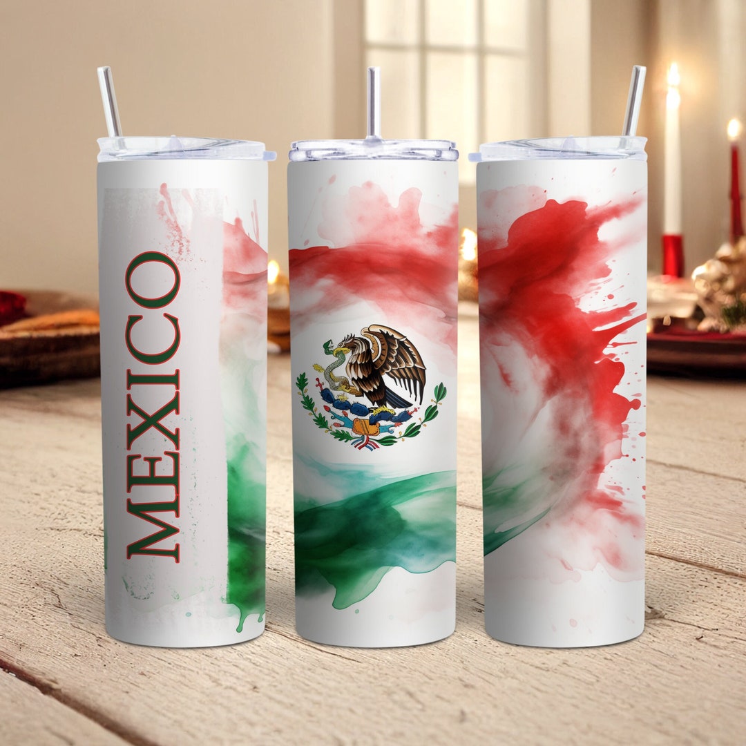 Mexican Flag 20 Oz Skinny Tumbler Wrap PNG Sublimation Designs Digital ...