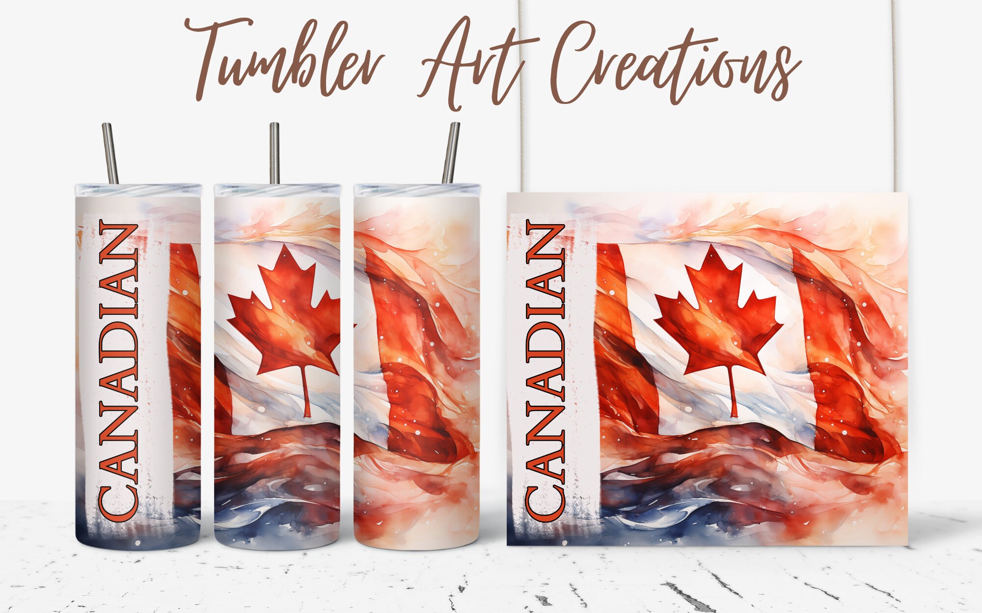 Canadian Flag 20 Oz Skinny Tumbler Wrap Sublimation Design Digital ...