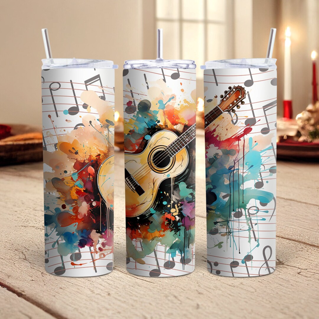 Guitar Music Notes Tumbler Wrap 20 Oz Skinny Tumbler PNG Tumbler ...