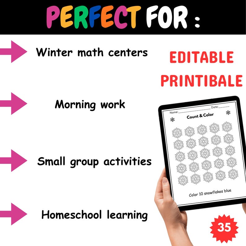 Winter Math & Numbers Activities, Counting Snowflakes 1–20, Preschool ...