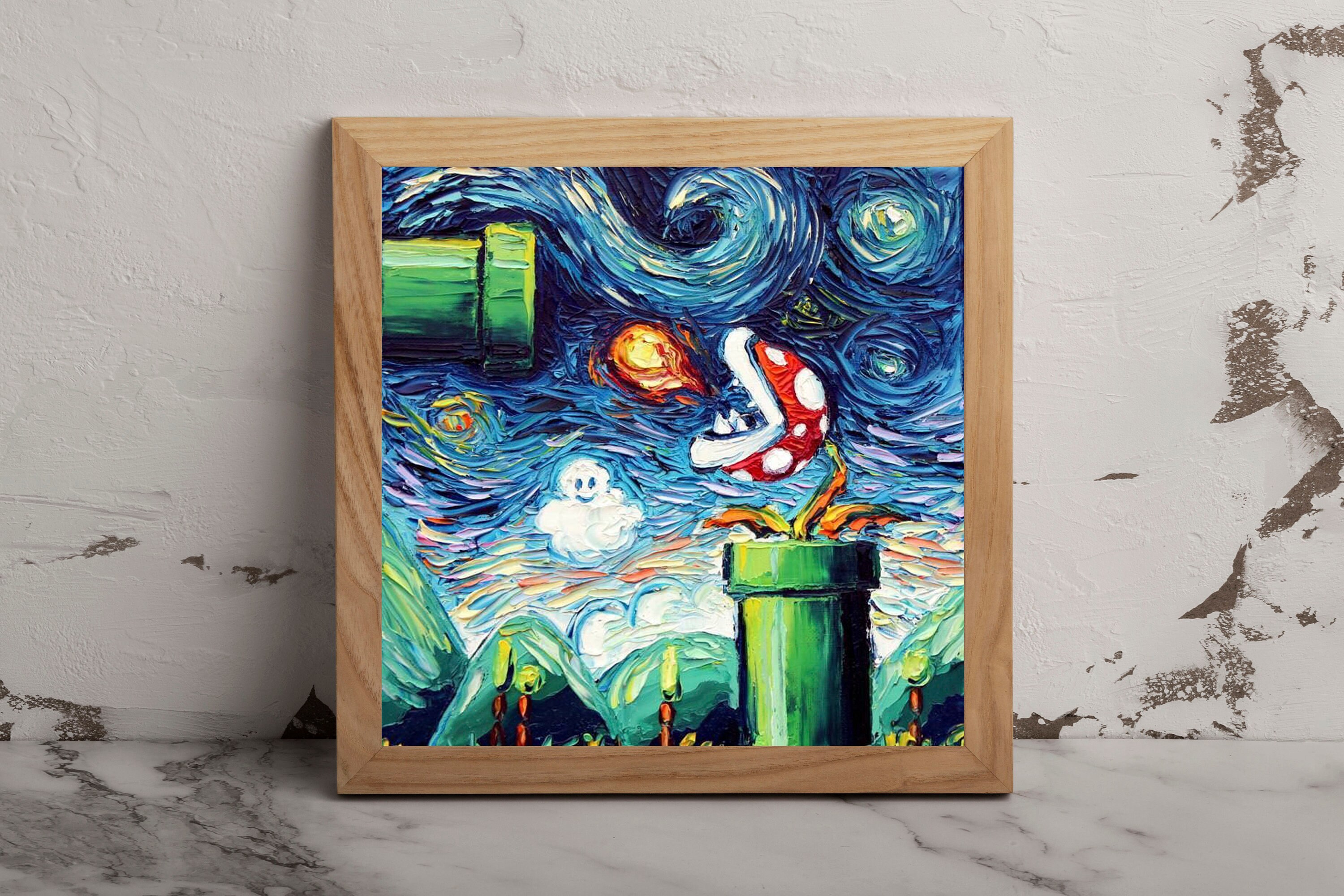 Mario World Van Gogh Style Canvas, Abstract Wall Art - Etsy