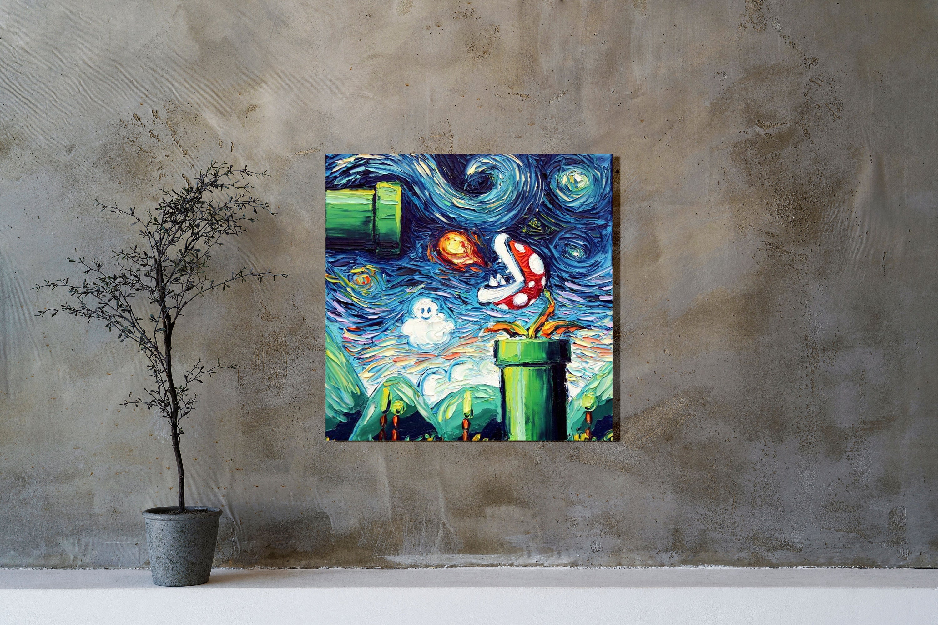 Mario World Van Gogh Style Canvas, Abstract Wall Art - Etsy