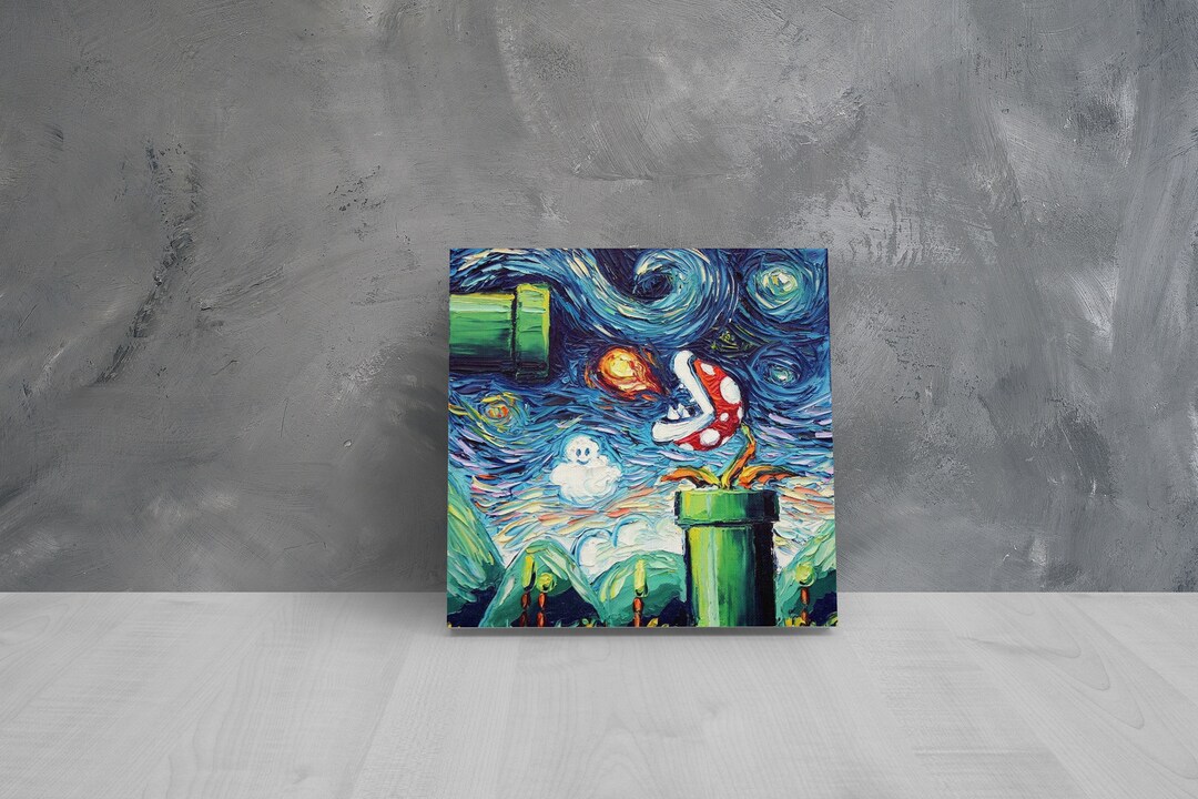 Mario World Van Gogh, Super Mario Canvas Gift, Van Gogh Canvas Decor ...