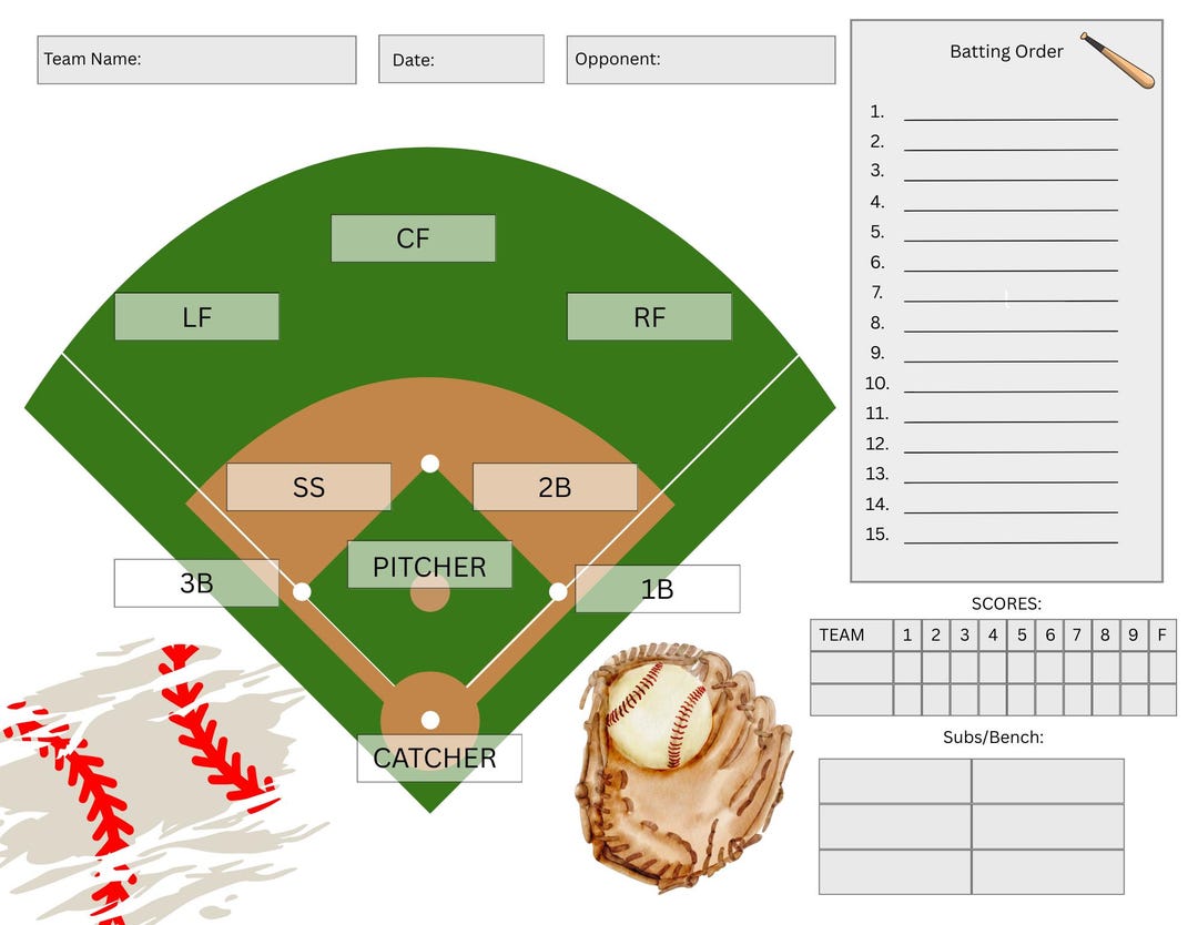 Printable Baseball Lineup Card: Coach's Game Sheet (PDF & PNG Download ...