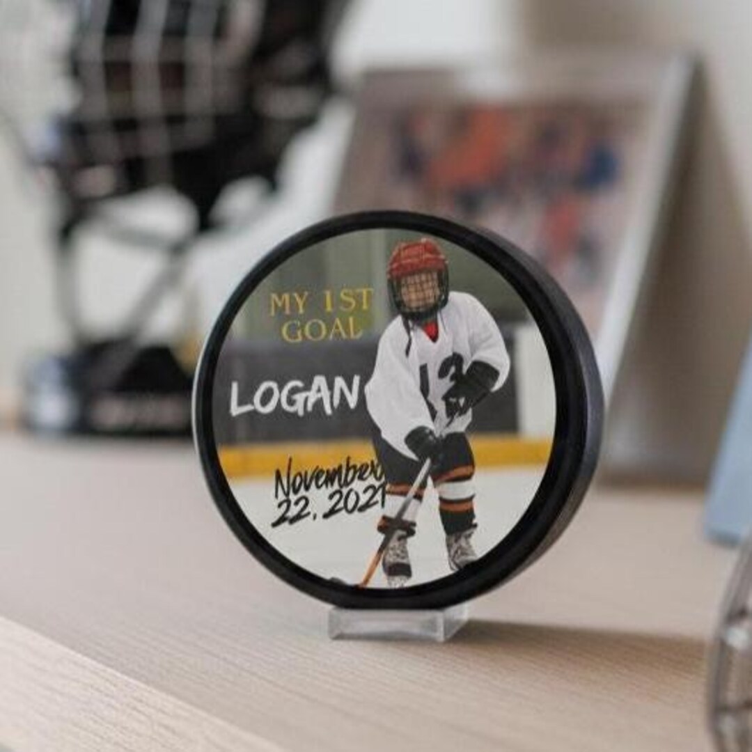 Personalized Hockey Player Gift | Custom First Goal Puck Decal | End of ...