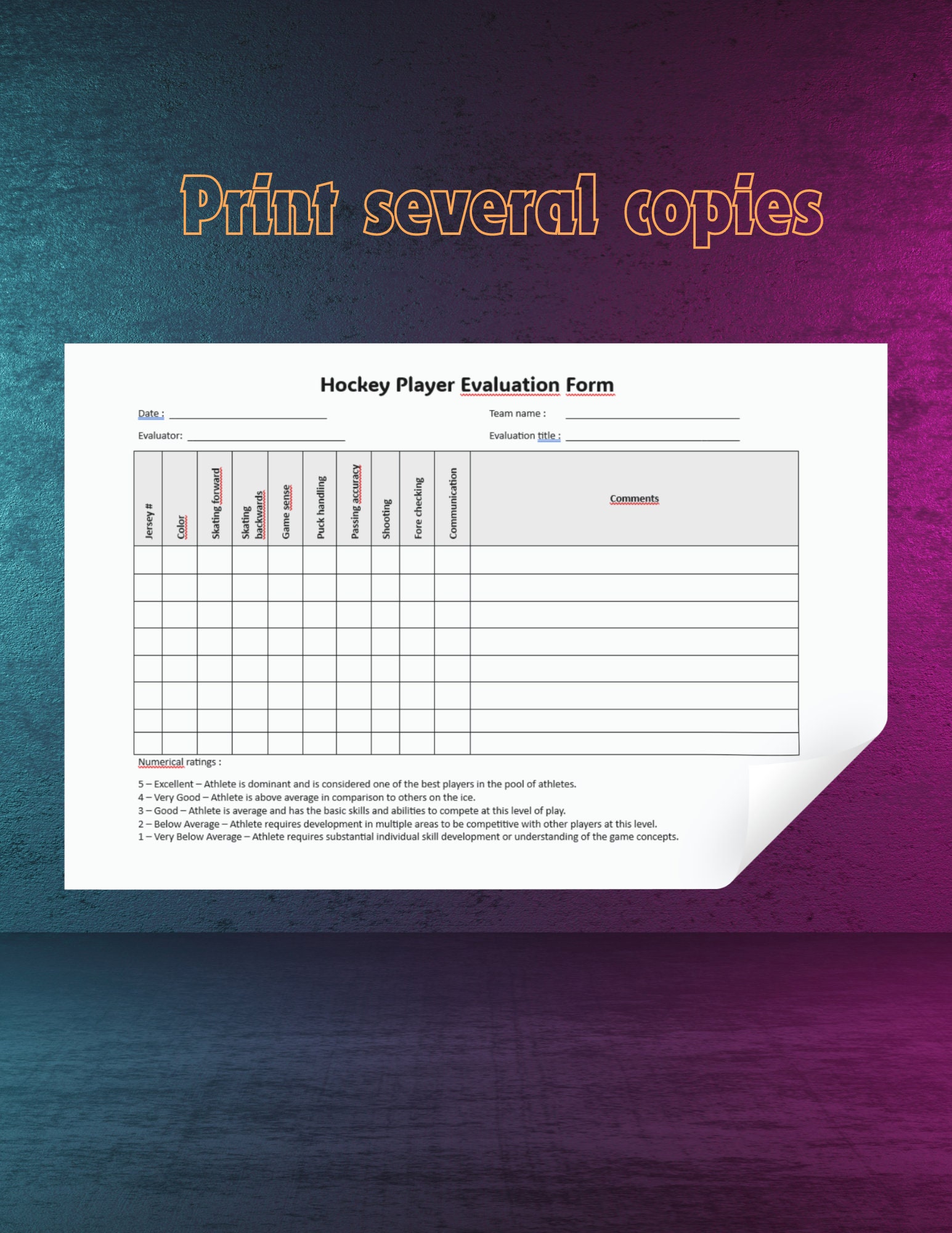 Hockey Player Evaluation Form, the Easiest Way Evaluate Players - Etsy