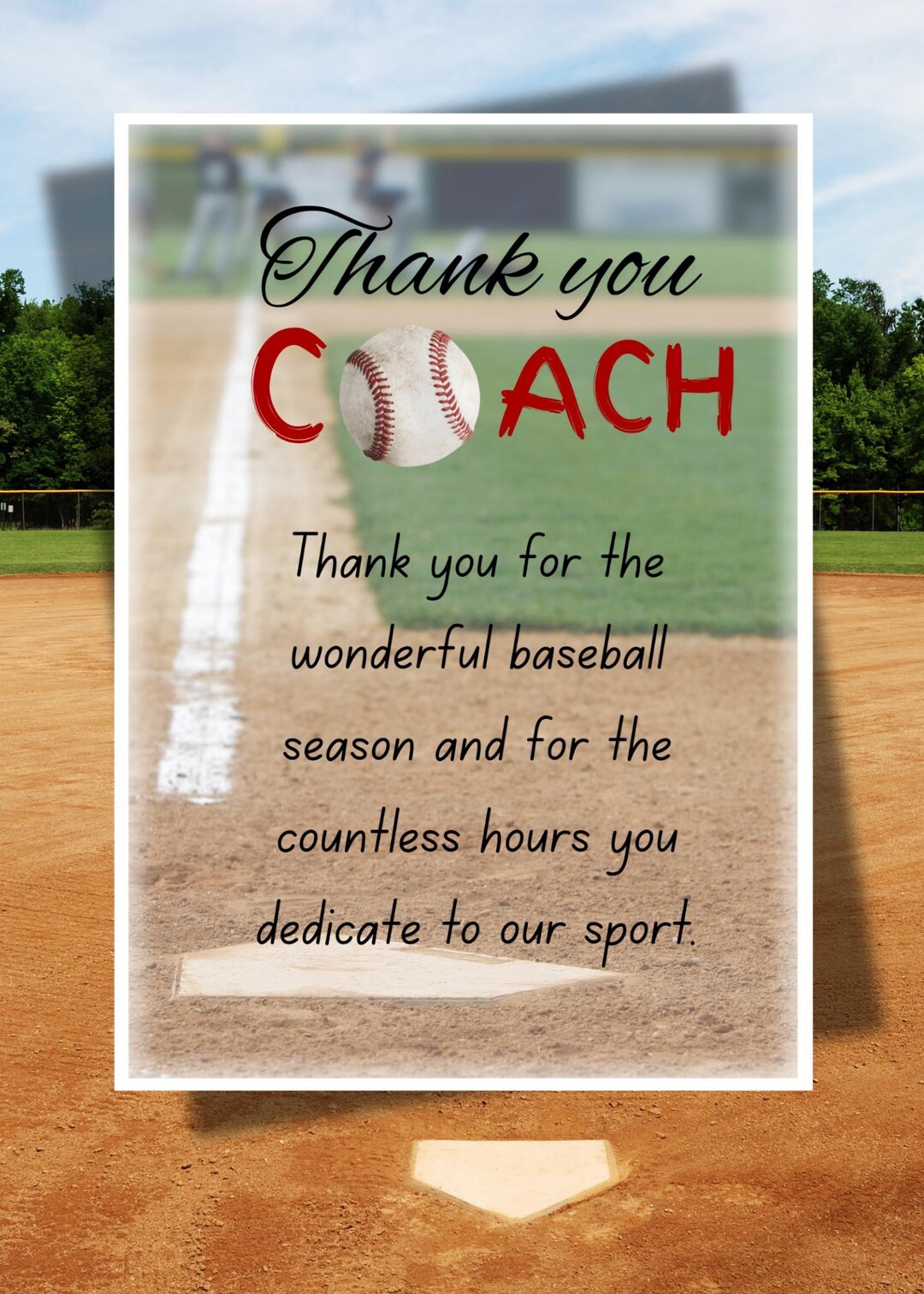 Baseball Coach Thank You Card Printable: End of Season Gift (digital ...