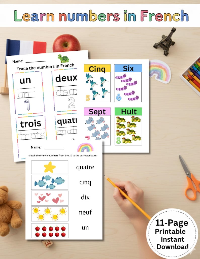 French Numbers 1-20 Worksheets | Bilingual Learning (digital Download ...