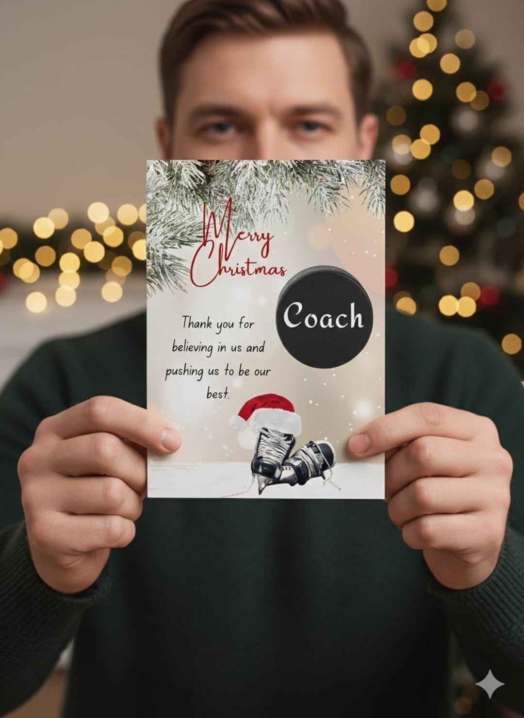 Hockey Coach Christmas Card | Printable Team Thank You (digital ...