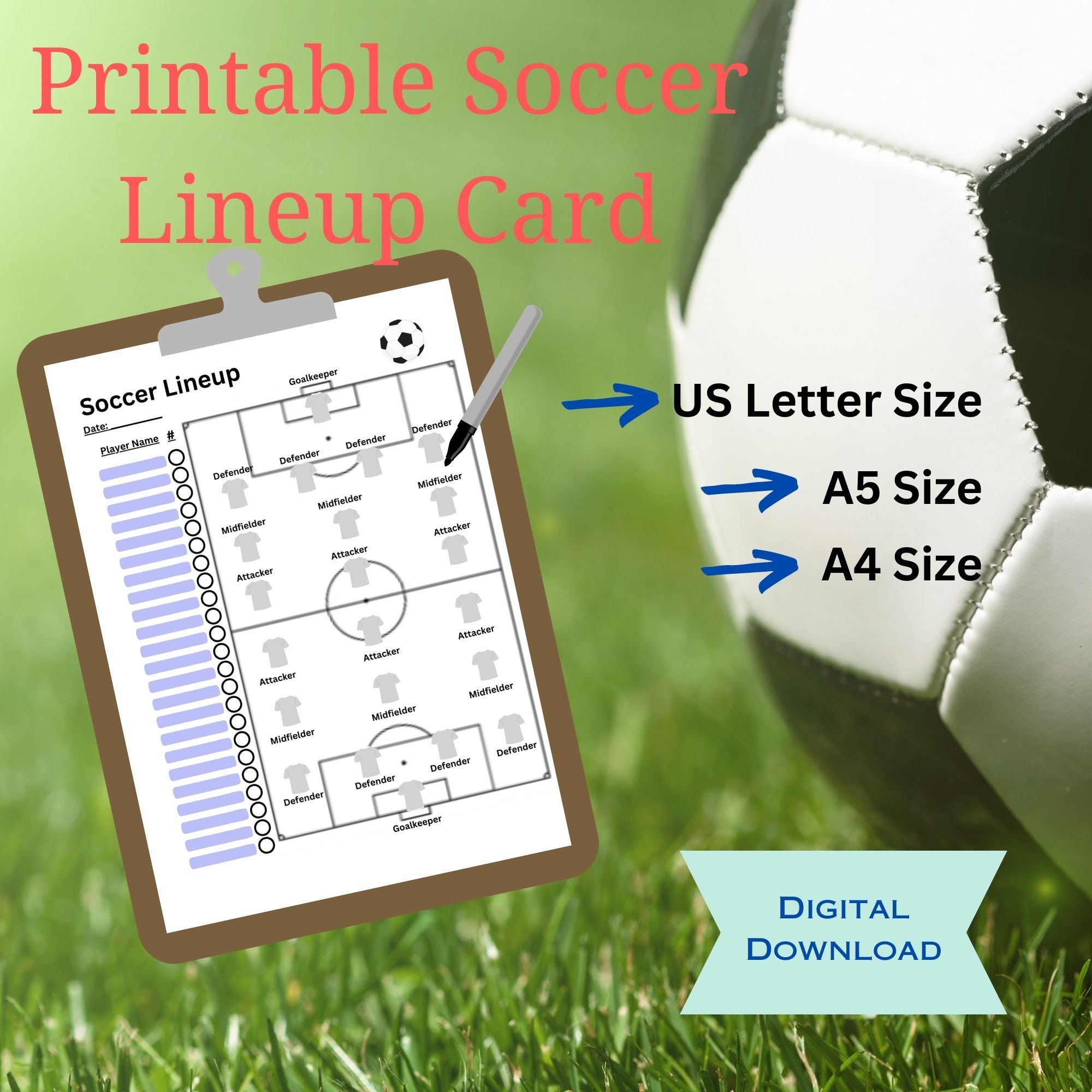 Printable Soccer Lineup Card, Soccer Game or Practice Lineup Card - Etsy