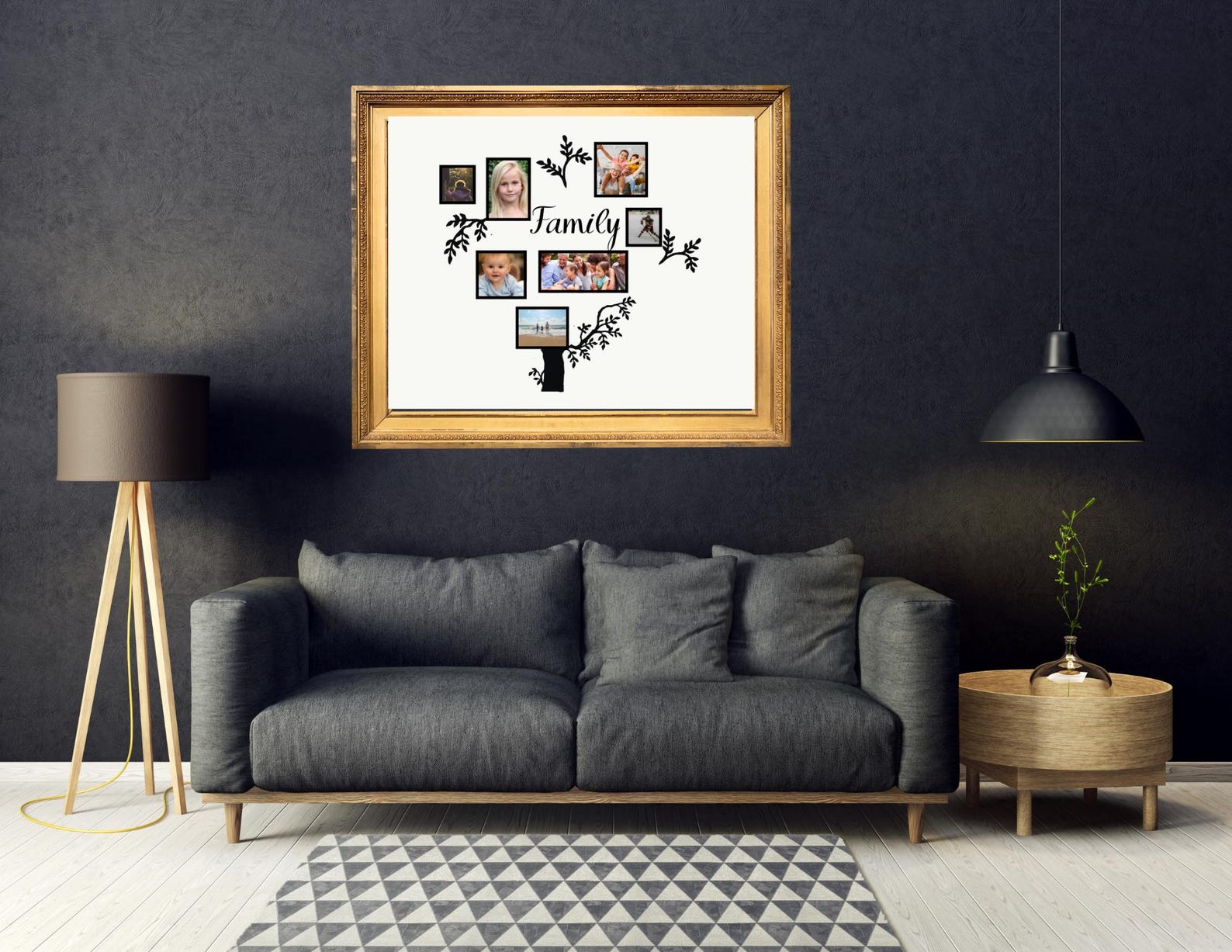 Family Tree Photo Template – 7-photo Editable Tree With Custom Text ...