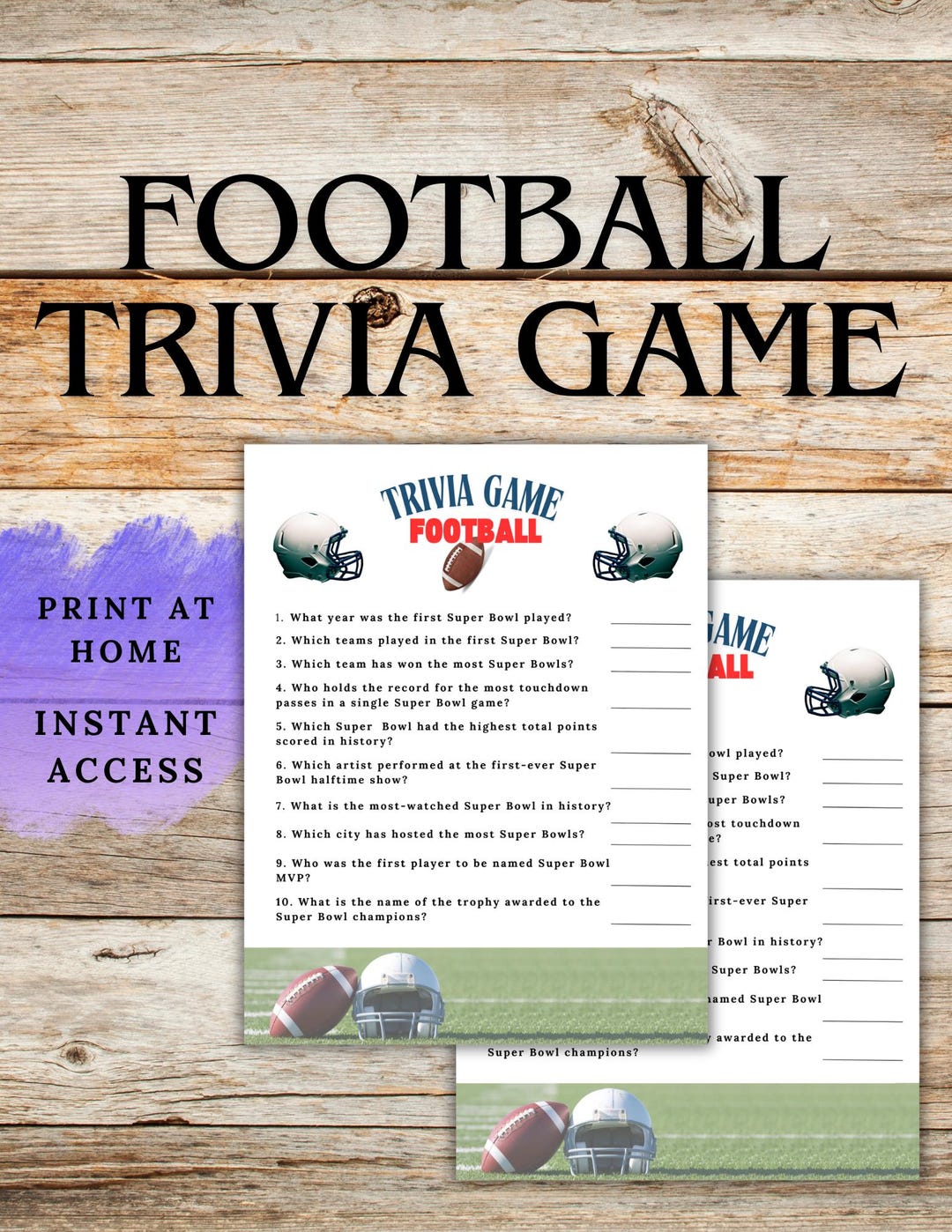 Football Trivia Game - Printable - Digital Download - Etsy