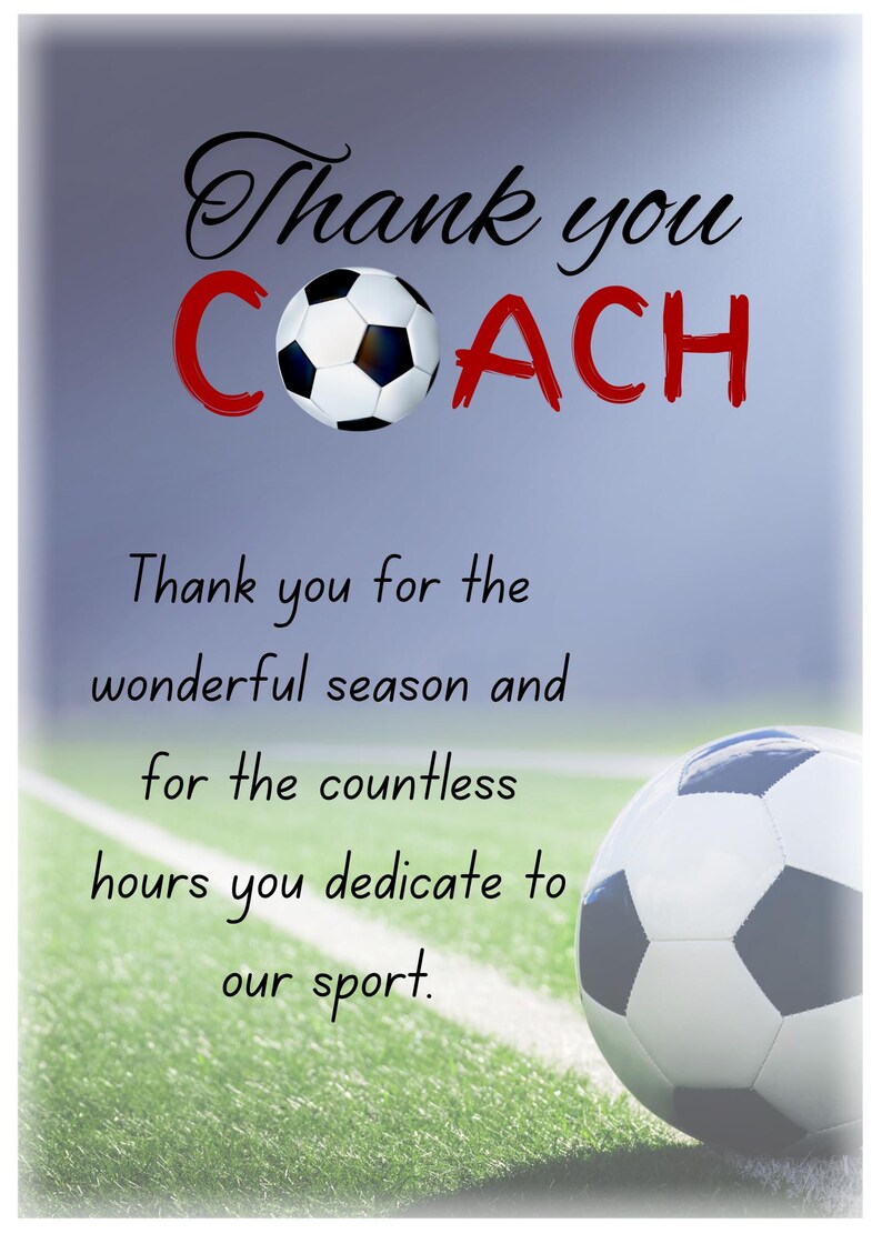 Soccer Coach Thank You Card Printable: End of Season Gift (digital ...