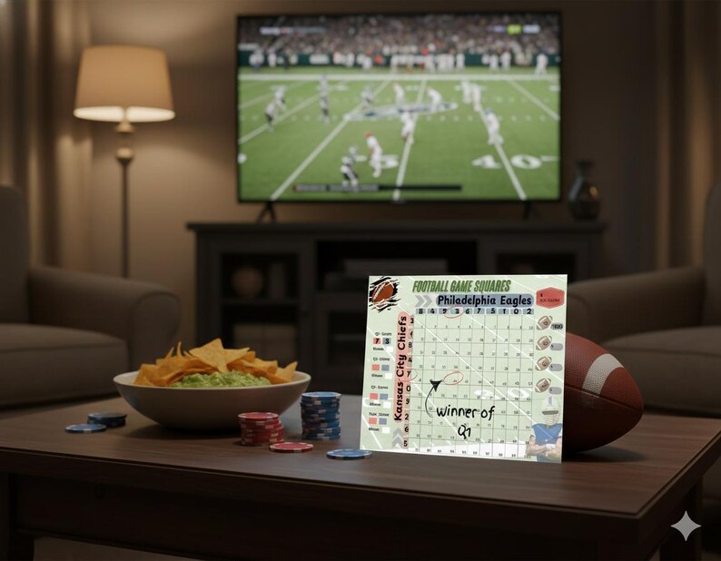 100 Football Squares Printable, Championship Game Day Squares Grid ...