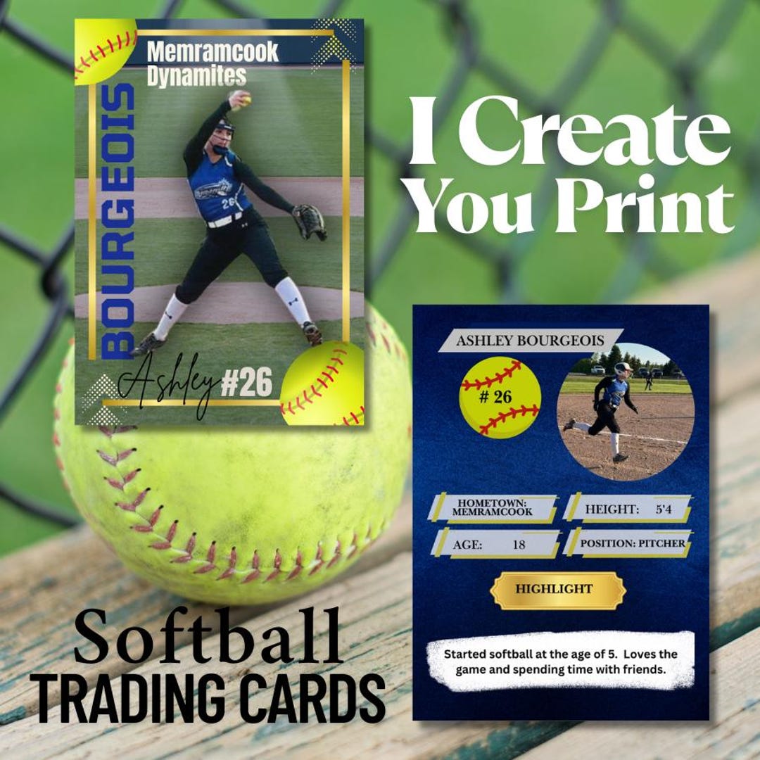 Personalized Softball Trading Cards - Printable - Custom Made Softball ...