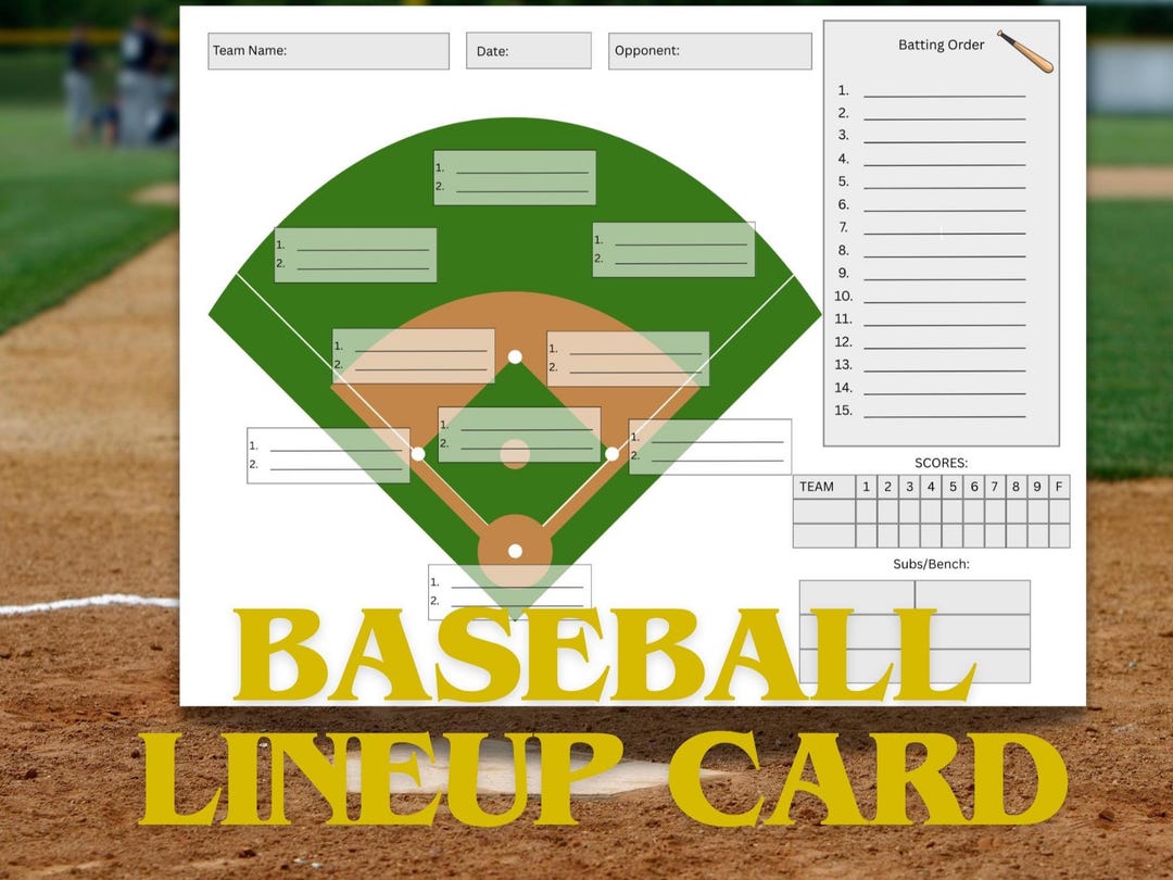 Printable Baseball Lineup Card, Baseball Coach Card, Softball Lineup ...